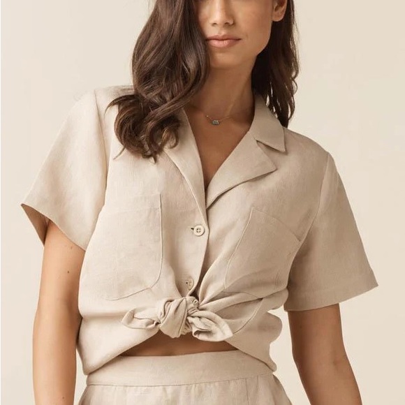 VETTA | Tops | Vetta Capsule The Linen Collared Shirt In Stone | Poshmark